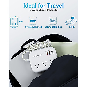 Power Strip with USB C, 3 Outlets 3 USB Ports, Desktop Charging Station with 5 Ft Braided Extension Cord and Flat Plug, Compact for Cruise Ship, Travel, Home, Office, White