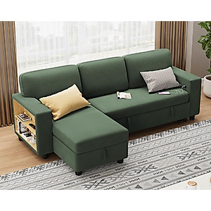 Flamaker 80" Sleeper Sofa, Sofa Bed with Built-in Large Storage and 2 Bookshelves, Convertible Sectional Sofa Couch, Pull Out Couch with USB, Modern Couches for Living Room (Corduroy, Green)