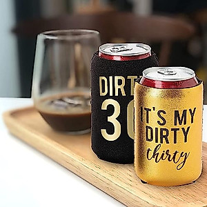 Dirty Thirty Decorations, 30th Birthday Can Coolers and 1 METALLIC Gold"It's My Dirty 30" Cooler, Set of 12, Black and Gold 30th Birthday Can Cooler, Perfect for Birthday Parties,Birthday Decorations!