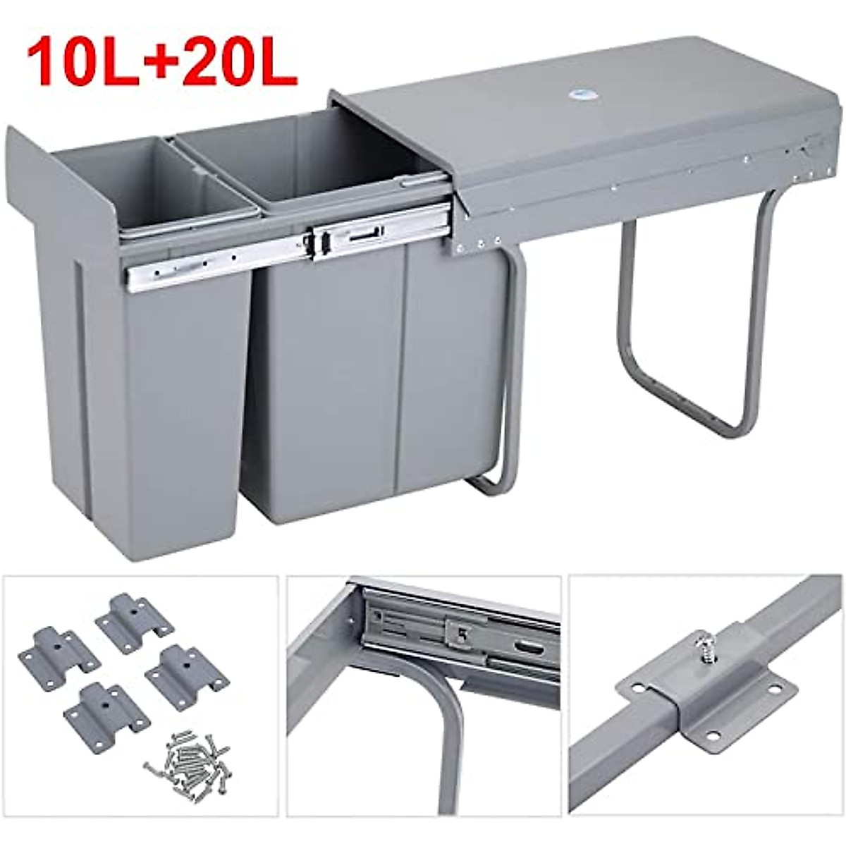 tonchean Pull Out Trash Can Under Cabinet 20 Quart + 10 Quart Under Sink Trash Can Double Sliding Trash Can Kitchen Pull Out Recycling Bin Waste Container for Garbage Classification