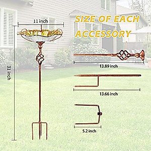 Bird Baths for Outdoors, Glass Birdbaths Outdoor Garden Birdfeeder with Metal Stake Yellow (Height:31inch)