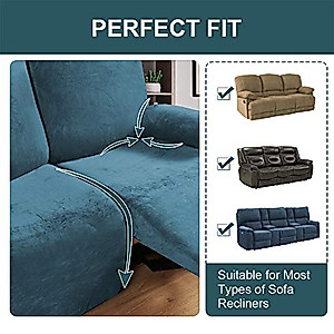 Esaytool Recliner Sofa Covers,Stretch Reclining Couch Covers for 1/2/3 Seat,Reclining Slipcovers Soft Furniture Protector Thick Soft Washable Reclining Sofa Slipcovers (Peacock Blue, Three Seat)