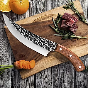 WXCOO 7-Inch Chef Knife Hand Forged Cleaver Knife High Carbon Stainless Steel, Boning knives Chef Butcher Knife with Sheath & Pocket Sharpener for Kitchen, Camping, Home, Outdoor, BBQ