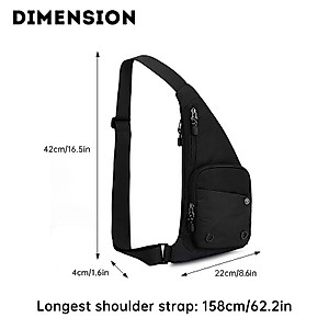 Long Keeper Sling Slim Bag - Casual Women Men Crossbody Daypack Lightweight Hiking Running Travel Waterproof Chest Bag (Black)