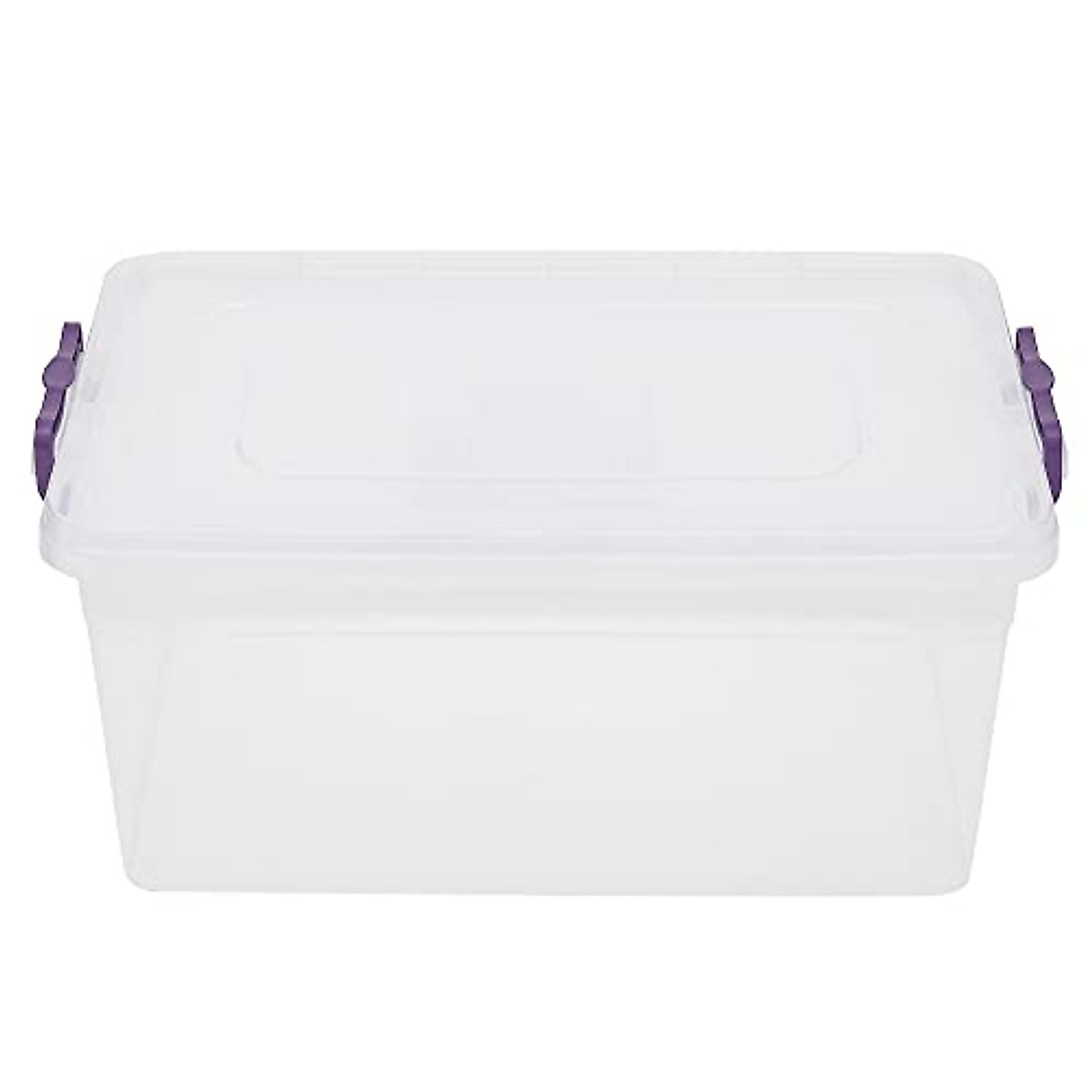 Home Basics Plastic Storage Box with Locking Lid, Clear | Durable Latches for Secure Closure | Purple Handles (10 liter)