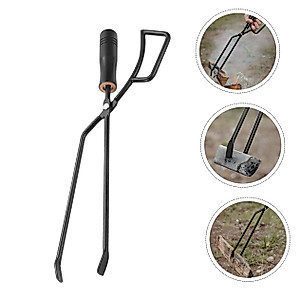 Happyyami Tongs Grill Outdoor Camping BBQ Outdoor BBQ Fireplace Charcoal Clamps Charcol Barbecue Trash Pickup Grabber Iron Long Charcoal Tong Charcoal Plier Camping Supply Large Pen Holder