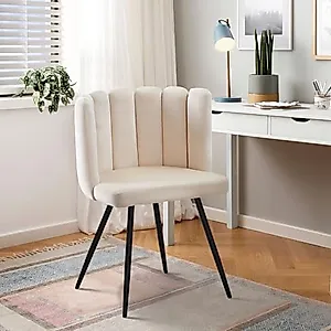 CLIPOP Living Room Barrel Accent Chair, Modern Velvet Kitchen Dining Chair, Vanity Chair with Metal Leg, Scalloped Silhouette, Cozy and Soft Padded, Armless Leisure Makeup Chair for Bedroom, Cream