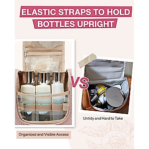 BAGSMART Travel Toiletry Bag for Women, Hanging Toiletry Bag with Hook, Travel Cosmetic Makeup Bag Travel Organizer for Accessories, Shampoo, Full Sized Container, Toiletries,Pink-Medium