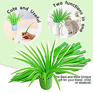 Youdepot writing pens, school supplies,Green Leaf Like Grass-Blade Pens Neutral Pen With Cover and Pen Holder, Easy Flow Black Ink, Pack Of 25