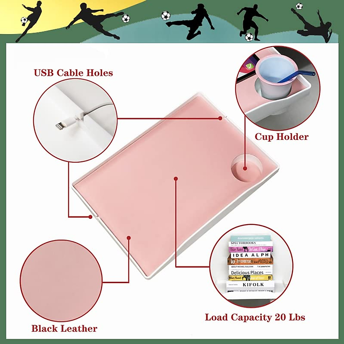 TKERIH Bedside Shelf, Bunk Bed Shelf Organizer for Top Bunk Dorm Clip On Nightstand with Cup Holder Hooks Hanging Cup Plastic Bedside Shelf Tray for Kids for Bed College Dorm Room Essentials