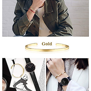 Lolalet Thin Open Cuff Bracelet, Christmas Gift for Girlfriend Wife Mom, 18K Gold Plated Couples Oval Love Bracelets, Plain Polished Finish Open Cuff Bangle Jewelry Gift for Men Women -2 Pack