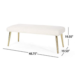Christopher Knight Home Indira Patterned Faux Fur Bench, White and Gold Finish