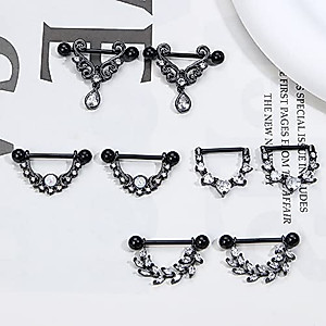 JOERICA 4 Pairs 14G Nipple Rings for Women 316L Stainless Steel Heart Teardrop Moon Star Opal Leaf CZ Barbell Nipple Rings Set Cute Nipplerings Piercing Jewelry
