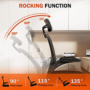 Ergonomic Office Chair Big and Tall, 350LBS Capacity, 6'5" Tall Max, Home High Back Desk Chair for Long Hours Comfortable, Adjustable Lumbar Support and Headrest, Flip-up Arm and PU Wheels, Black