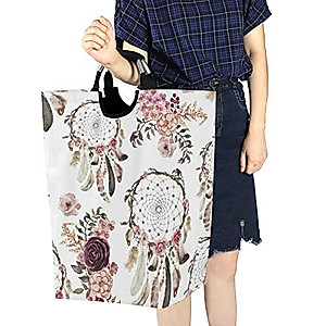 ALAZA Dream Catchers and Flowers Large Laundry Hamper Bag Collapsible with Handles Waterproof Durable Clothes Round Washing Bin Dirty Baskets Organization for Home Bathroom Dorm College