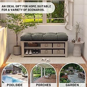 Lokex Bench Cushion,45x16 Inch Waterproof Bench Cushions for Outdoor Furniture,Non-Slip Window Seat Cushions Indoor,Smoke Gray