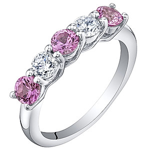 PEORA Created Pink Sapphire Half Eternity Ring for Women 925 Sterling Silver, 0.75 Carat total, Dainty Trellis Band, 3.5mm, Size 9