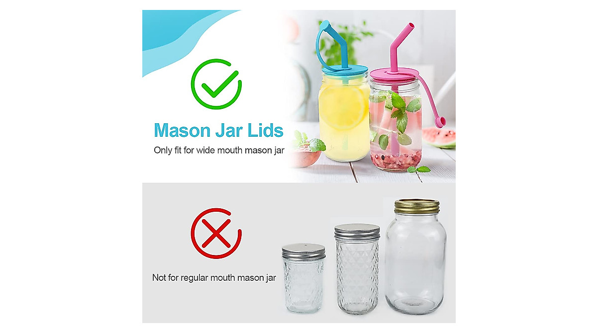 Sophico Silicone Mason Jar Lids with Straw - 4 Pack for Wide Mouth Jars