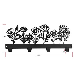 Wall Mounted Metal Towel Rack with 4 Hooks Black Metal Towel Holder for Bathroom Space Saving, Waterproof Rustproof Easy Install Bathroom Decor Towel Hanger Organizer(Flower) (Stylish 01)