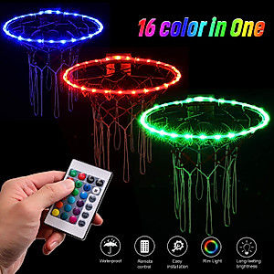 Waybelive LED Basketball Hoop Lights, Remote Control Basketball Rim LED Light, 16 Color Change by Yourself, Waterproof, Super Bright to Play at Night Outdoors, Good Gift for Kids