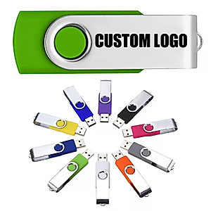 Custom Logo USB Flash Drive Bulk Personalized USB 2.0 Swivel Memory Stick with Keychain and USB C Adapter Double-Sided Printed Free Thumb Drive Pen Drive - as Promotional Gift Wholesale(512MB,50PACK)