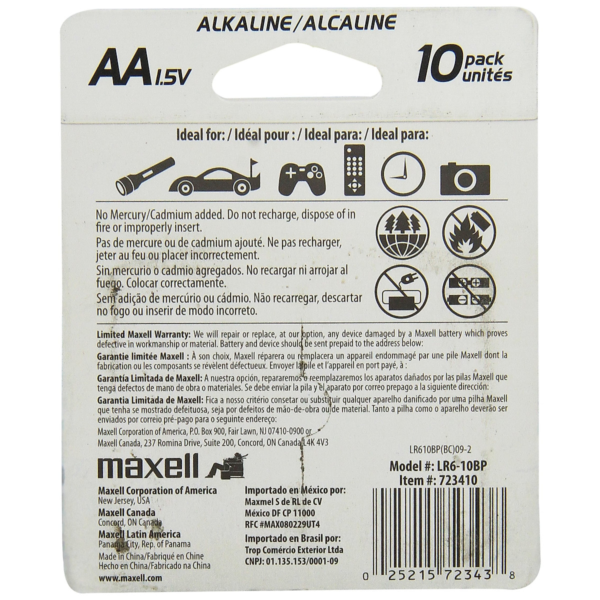 Maxell 723410P Ready-to-go Long Lasting and Reliable Alkaline Battery AA Cell 10-Pack with High Compatibility, gold