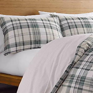Eddie Bauer - Twin Duvet Cover Set, Cotton Reversible Bedding with Matching Sham, Plaid Home Decor for All Seasons (Timbers Evergreen, Twin)