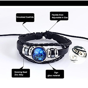 LIU JUN Zodiac Signs Spirit Bracelet For Women, Multilayer Adjustable Twelve 12 Constellation Leather Handmade Woven Wristband Men Constellation Lover Gifts Jewelry (Taurus)