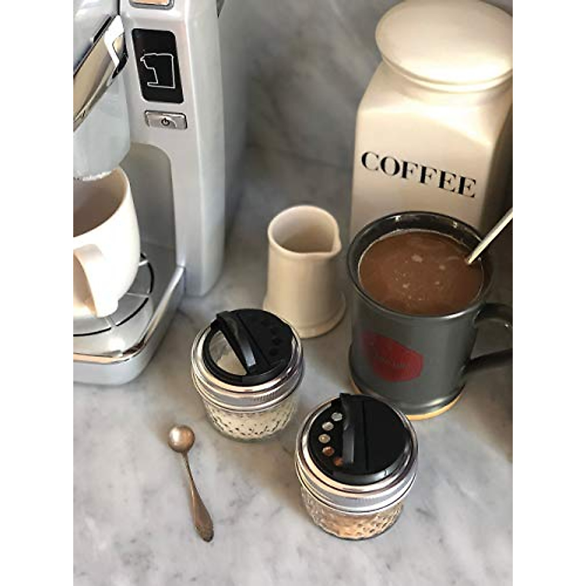 Jarware Spice Lids for Regular Mouth Mason Jars, Set of 2, Black and White