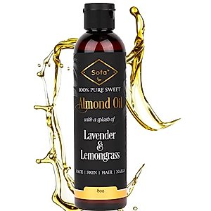 Almond Oil for Skin | Body Oil for Women Blend w/Lavender & Lemongrass Essential Oils for Dry Skin | 8 Oz| Face & Body Moisturizer |Premium Ingredients| Massage Oil for Men & Women