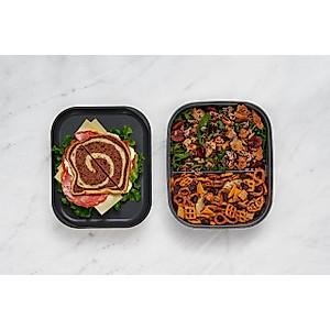 W&P Porter Bento Lunch Box, 3 Compartment Bento Box Portable Adult Lunch Box with Snap Strap- Food Container, BPA Free, Dishwasher and Microwave Safe, Charcoal, Medium