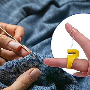 Joyzan Thread Cutter Finger Rings, Plastic Thimble Yarn Portable Needlework Cutting Tool Set Hand Sewing Notions Supplies Knitting Sharp Blades Quilting Embroidery Fishing Line Handcraft Knife 6Pcs