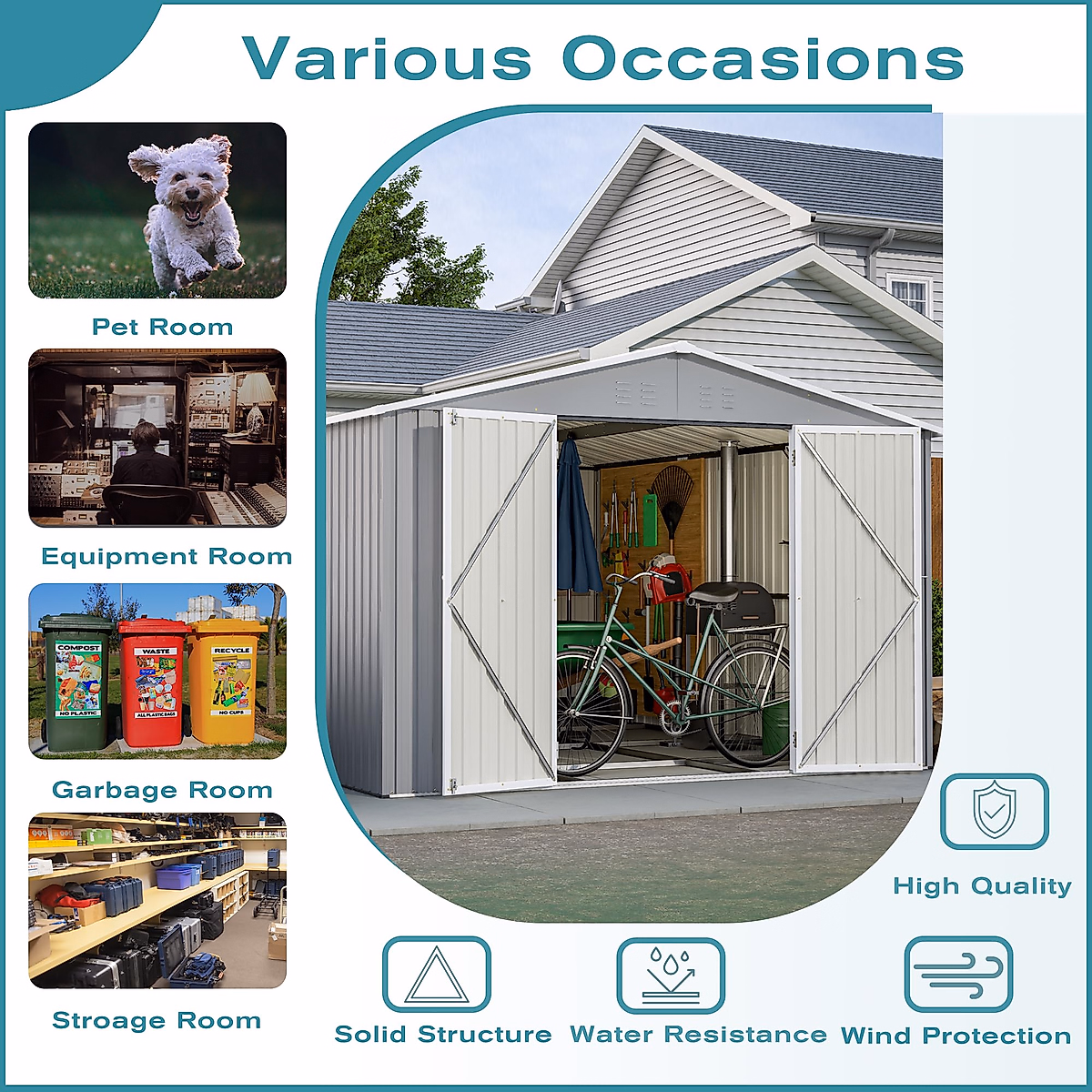 Large Outdoor Storage Shed, 10' X 12' Metal Galvanized Steel Garden Shed with 4 Vents, Utility Tool Shed Storage House for Backyard, Patio, Lawn