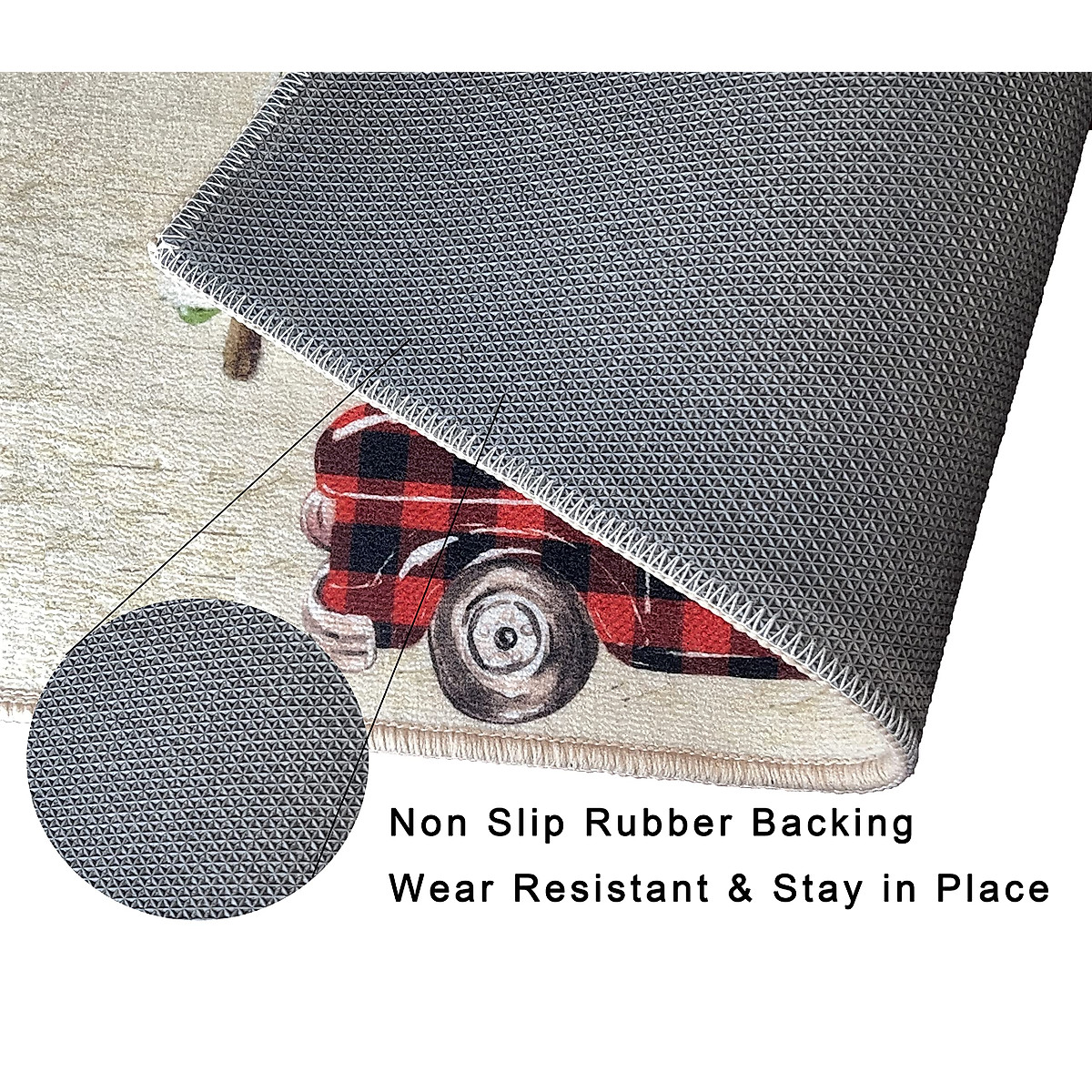 LUOWAN Christmas Gnomes Truck Tree 2 Piece Kitchen Mat Set, Farmhouse Non-Slip Anti-Fatigue Wooden Grain Standing Mats, Retro Xmas Comfort Throw Rug for Kitchen Laundry Office, 17"x29"+17"x47"