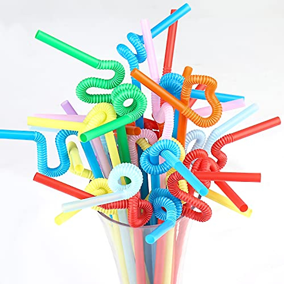 200 Pcs Disposable Drinking Straws, Colorful Long Flexible Bendy Straws (0.23'' diameter and 10.2" long)