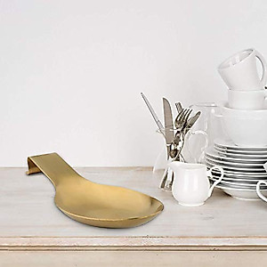 VanlonPro Stainless Steel Spoon Rest, Spatula Ladle Holder, Stainless Steel Utensil Spoon Rest Holder, Brushed Finish, Dishwasher Safe 9.8 x 3.7 Inch (Gold 1PC)