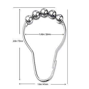 Fangkun 12pcs/Set Shower Curtain Rings Hooks Stainless Steel Hook Chrome Double Glide for Bathroom Shower Rods Curtains