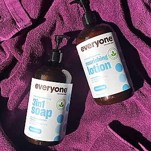 Everyone 3-in-1 Soap, Body Wash, Bubble Bath, Shampoo, 32 Ounce (Pack of 2), Unscented, Coconut Cleanser with Plant Extracts and Pure Essential Oils