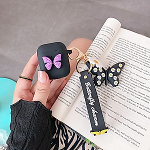 Heniu for Airpod Case, 3D Butterfly Silicone Airpods Case Cute Cover with Keychain Compatible for Apple Airpods 2&1 Charging Case-Black
