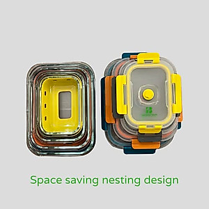 B VACUUM WARE 13 Pieces Meal Prep Borosilicate Glass Food Storage Container set. Stackable, Vacuum Seal, Airtight seal Heat Resistant Silicone Sleeve +Vacuum Pump keeps food fresh longer, Spillproof