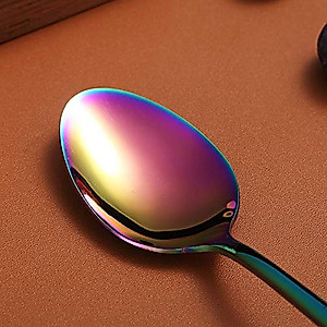 Rainbow Teaspoons 6.5" Set of 4, Berglander Stainless Steel Titanium Plating Shiny Mutil-Color Tea Spoons Silverware, Colorful Tea Spoon Small Dessert Spoon Teaspoon Easy To Clean Dishwasher Safe