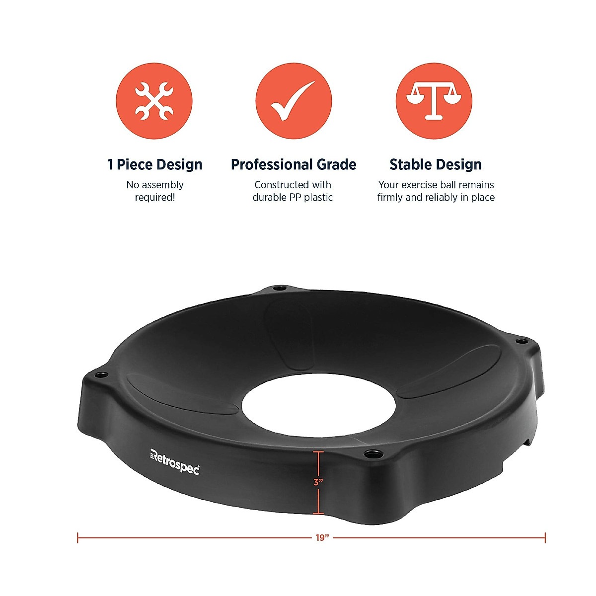 Retrospec Exercise Ball Base Workout Accessory, Alternative to Office Desk Chair or Pregnancy Birthing Ball; Fits 55, 65, 75cm Exercise Balls; Compatible with Resistance Bands; 1 pc, Black (3567)