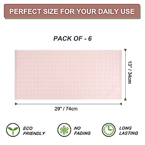 PiccoCasa 100% Cotton Terry Kitchen Towels Set of 6 Plaid Pattern (13 x 29 Inch) Soft Absorbent Drying Dish Towels for Kitchen Cooking - Pink