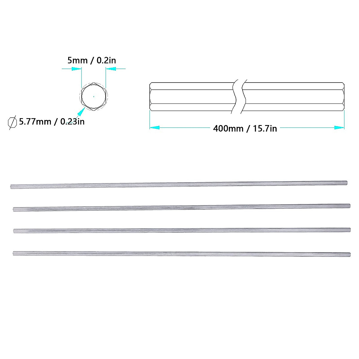 Hexagonal Shaft Rod, 4Pcs 5mm Hex Rod Bar Shaft Wearproof for Intelligent Robots for Lathe Equipment