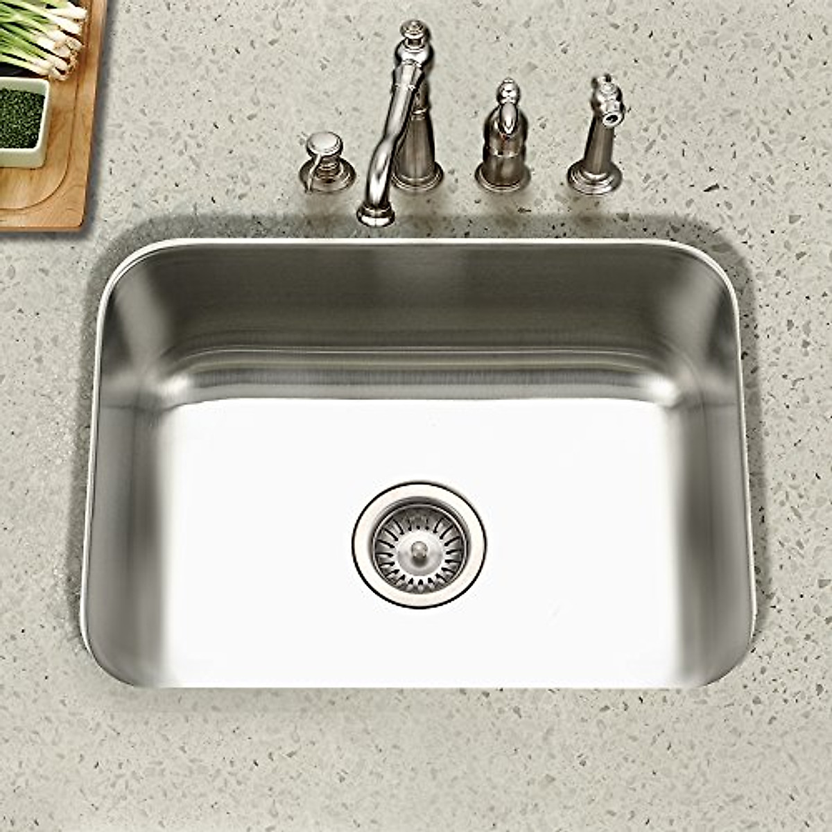Houzer Stainless Steel STS-1300-1 Eston Series l Kitchen Sink - Undermount 23 inch Single Bowl Sink, Corrosion Resistant Stainless Steel, Easy to Clean Satin Finish, Ideal for Washing and Food Prep