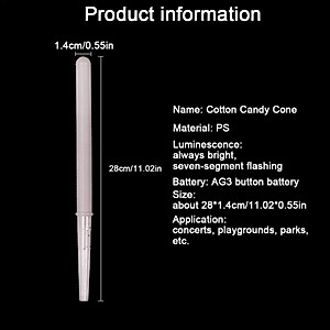 100 Pcs LED Cotton Candy Cones, Glowing Cotton Candy Sticks, 8 Patterns Colorful LED Cotton Candy Glow Sticks for Cotton Candy Maker, Reusable Safety Food Grade Material Marshmallow Sticks