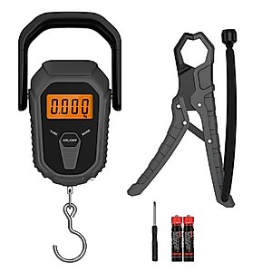 AMIR Digital Fishing Scale with Ruler, Electronic Digital Luggage Scale 110lb Weight Max, Electronic Portable Hanging with Measuring Tape, Lb/oz/Kg Mode, Batteries Included