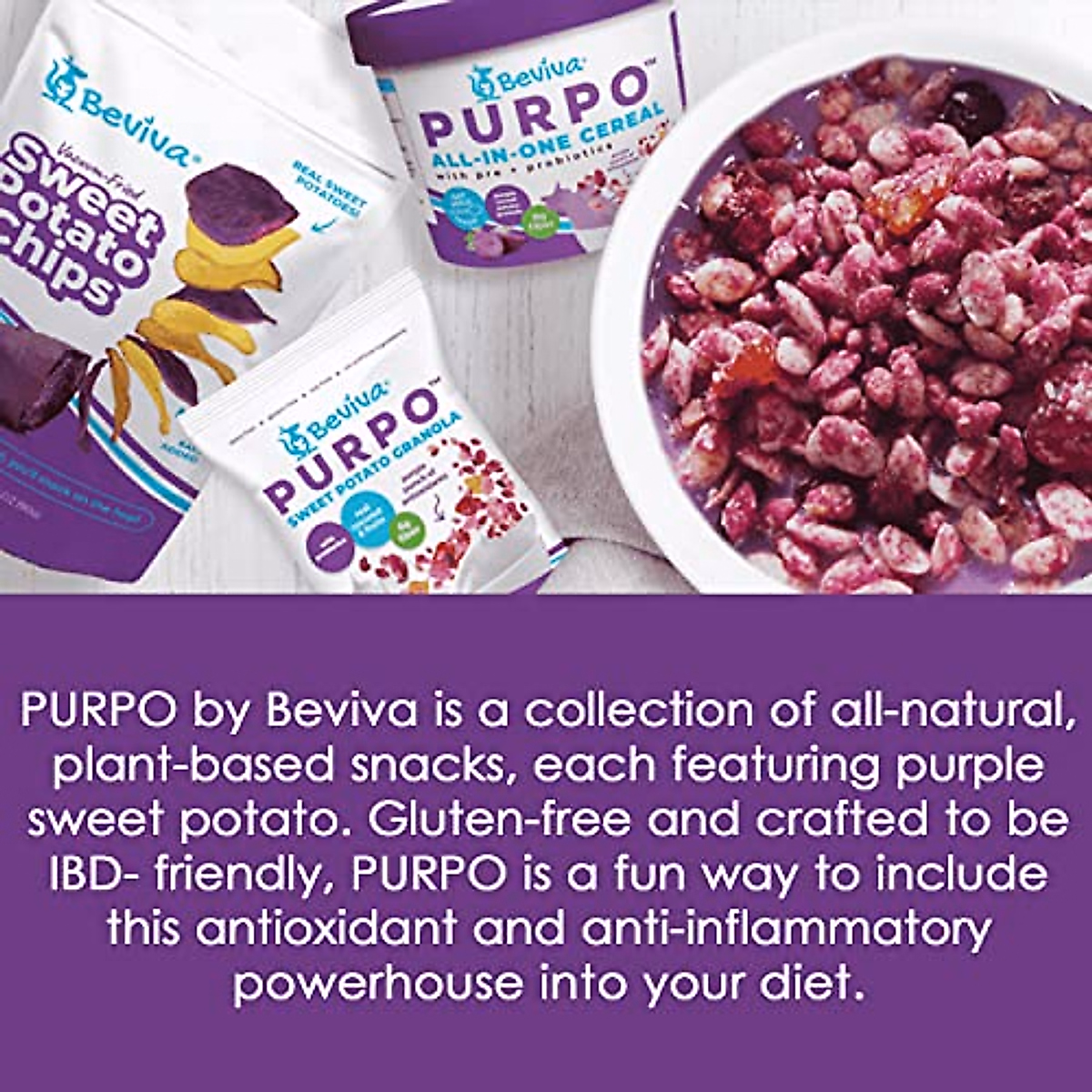 Beviva Purple Sweet Potato Powder - Vegan, Superfood for Natural Food Coloring, Baked Goods, Smoothies. High in Antioxidants.