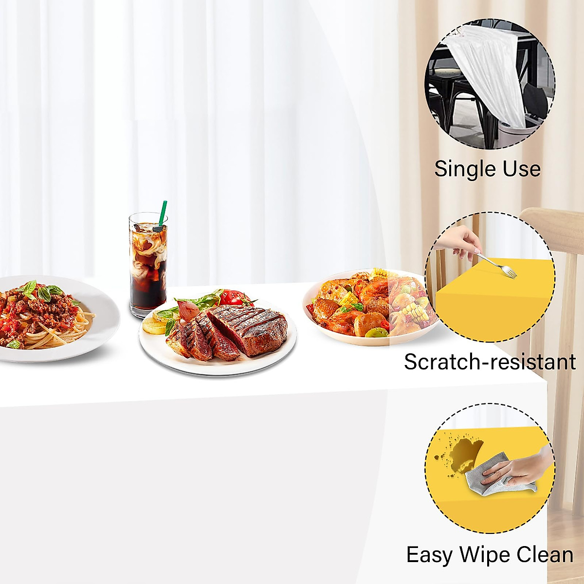 3 Pack Premium Disposable Plastic Tablecloth (54"x 108") ， Rectangle Table Cover for Wedding, Party, Banquet, Burgundy(White)