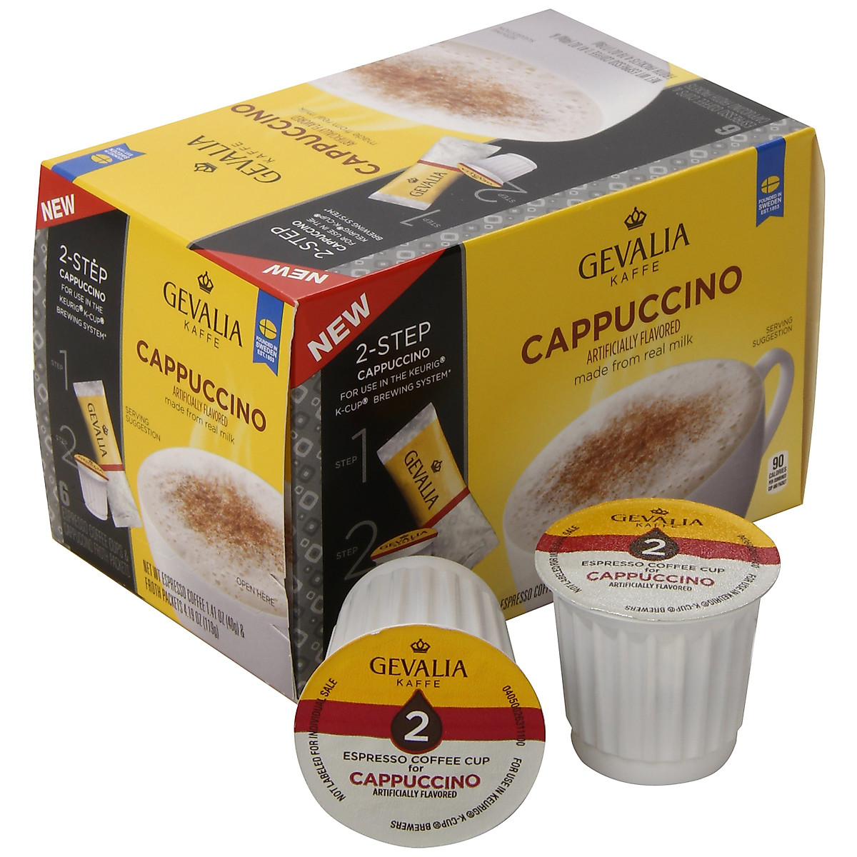 Gevalia Kaffe, 2-Step K-Cup & Froth Packets, (Cappuccino Espresso), 6 Count (Pack of 3)